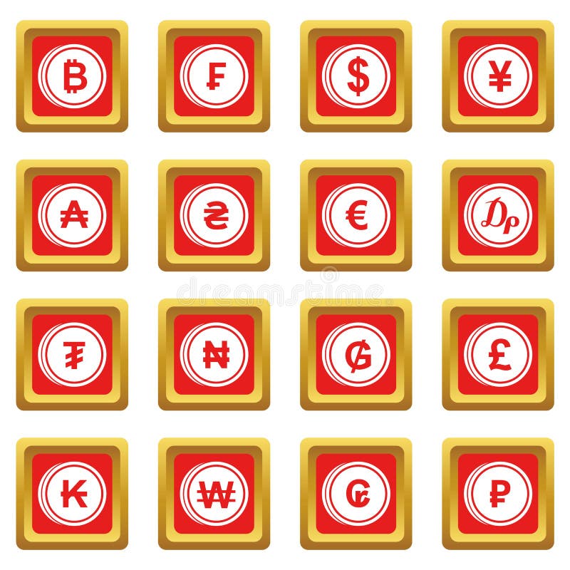 Currency from Different Countries Icons Set Red Stock Vector ...