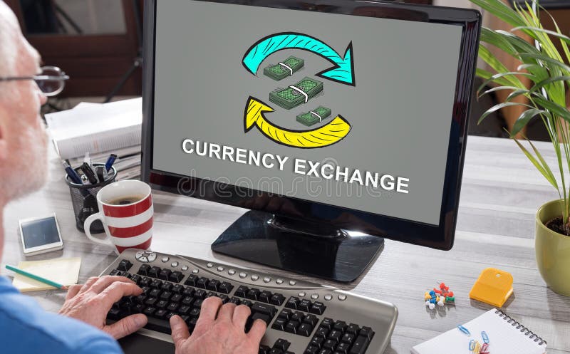 Currency Exchange Concept on a Computer Stock Image - Image of hand ...