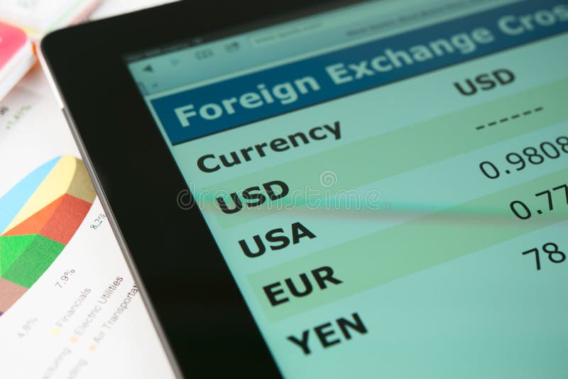 Currency Exchange Information on Screen Tablet Pc Stock Image - Image ...