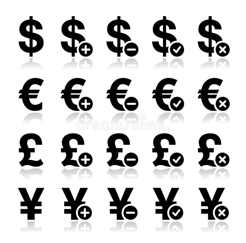 Currency Icons Set - Dollar, Euro, Yen, Pound Stock Illustration - Illustration of america ...