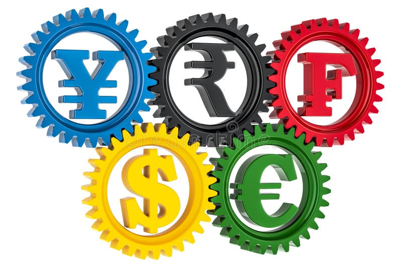 Currency Gears Colored, Conversion and Exchange of Currencies, Concept ...