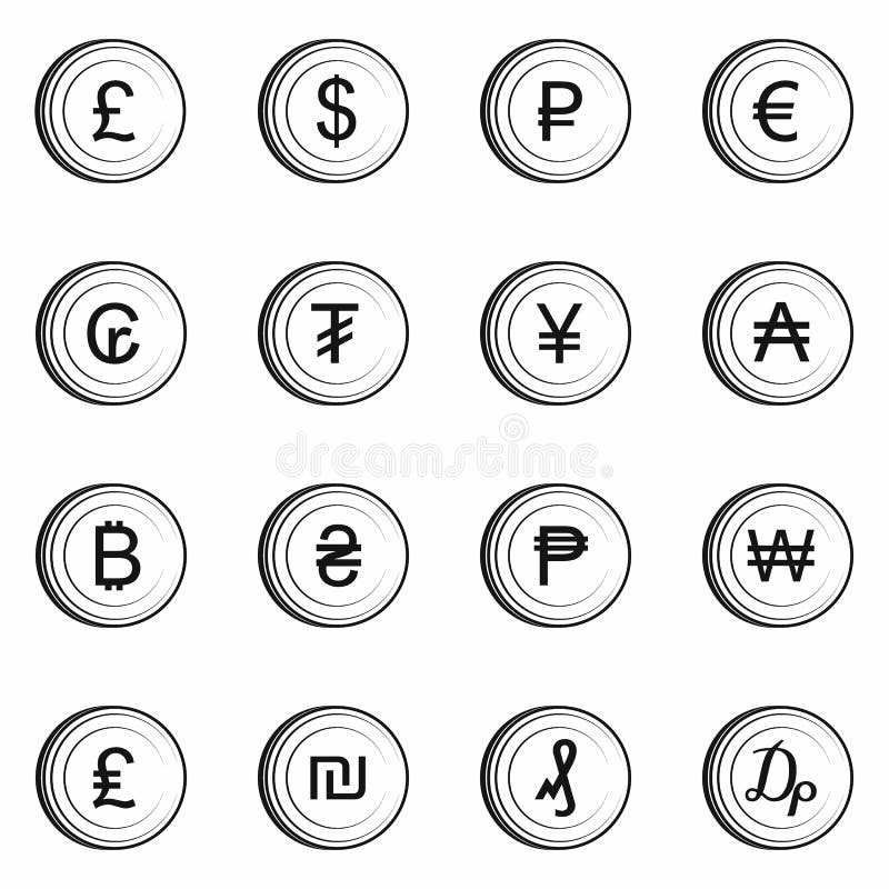Currency Gold Coin Icons Set, Flat Style Stock Vector - Illustration of ...
