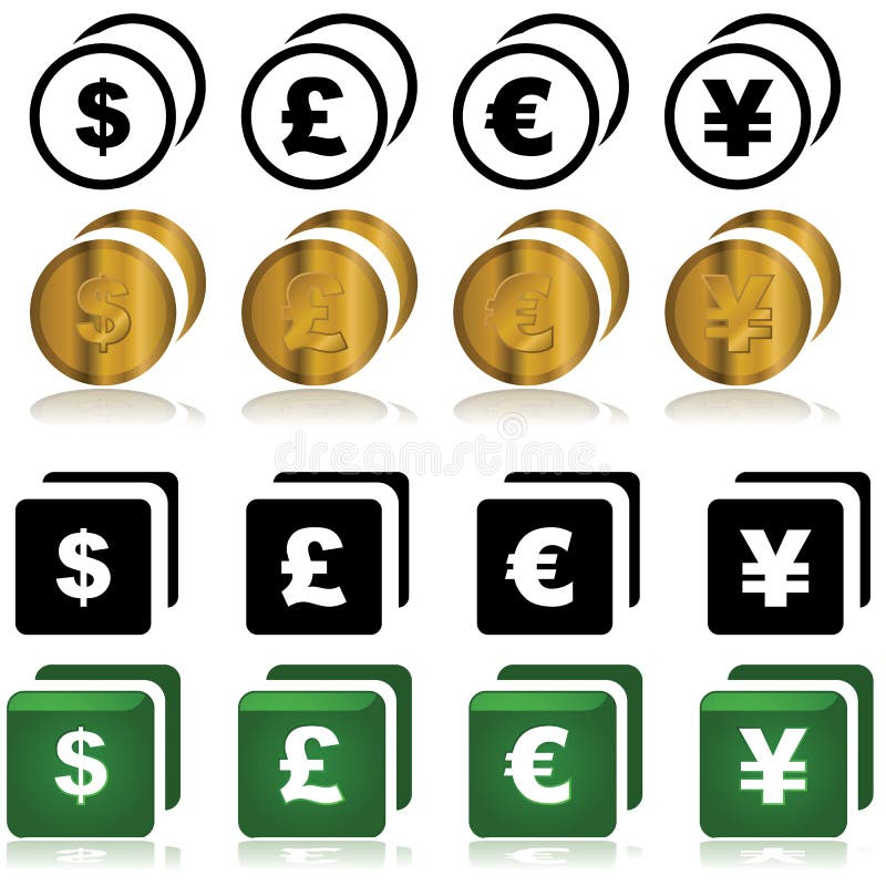 Currency icons stock vector. Illustration of reflection - 27963985