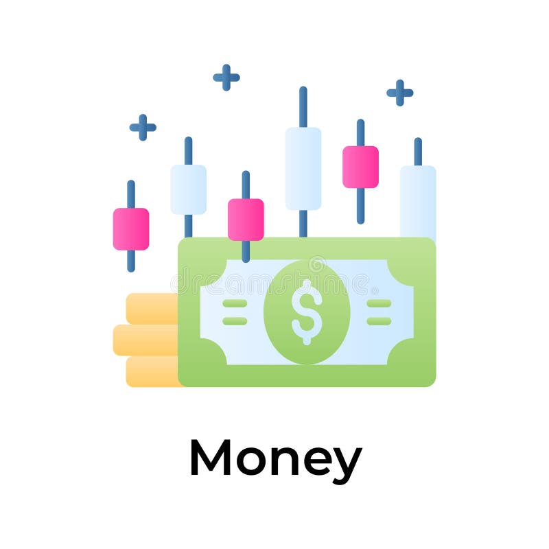Currency Note and Coin with Candlestick Chart Showing Concept Icon of ...