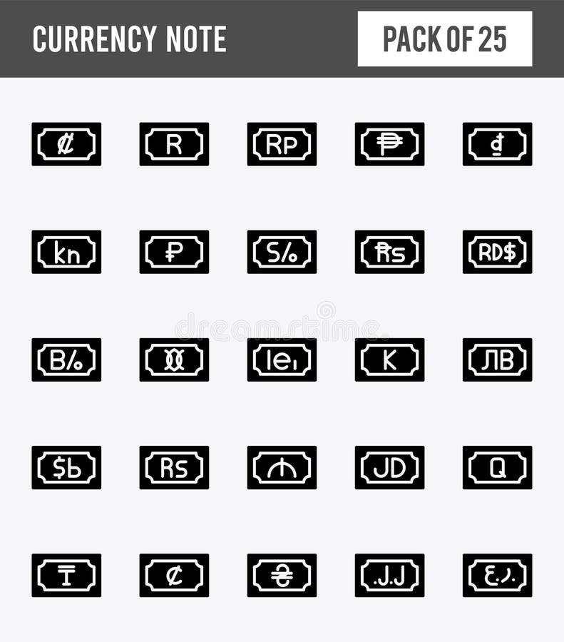 25 Currency Note Glyph Icon Pack. Vector Illustration Stock Vector ...