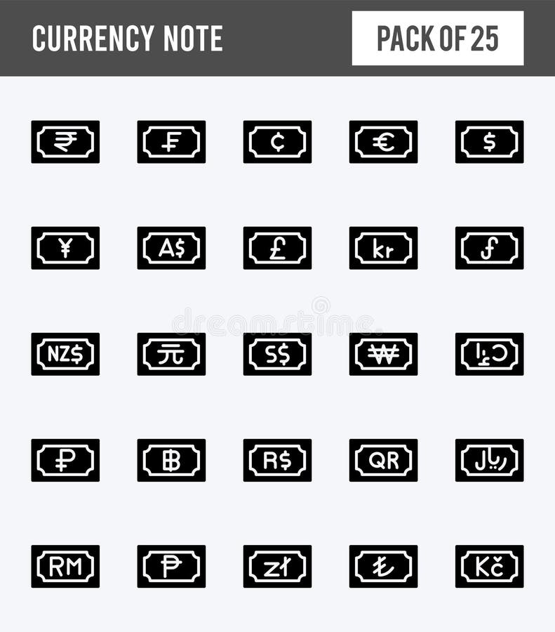 25 Currency Note Glyph Icon Pack. Vector Illustration Stock Vector ...