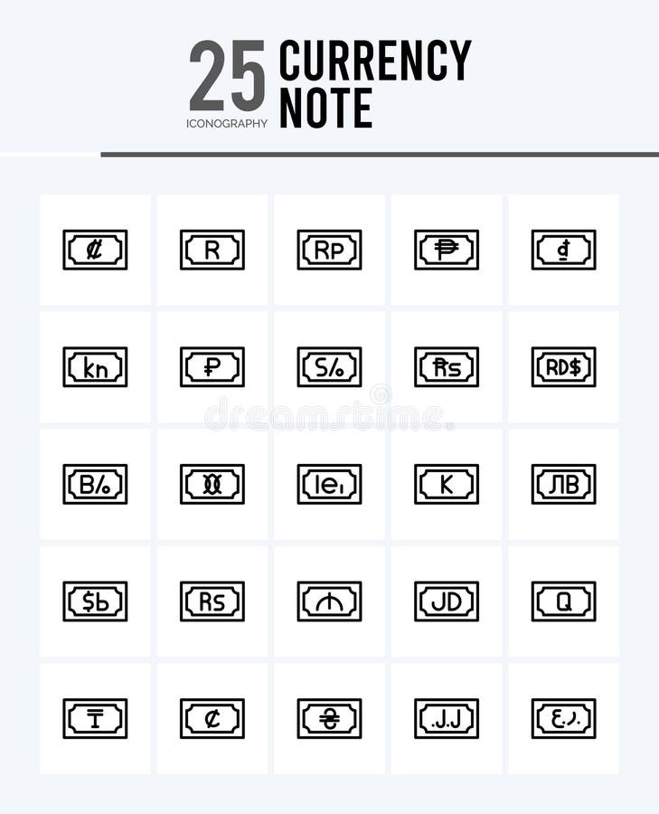 25 Currency Note Outline Icons Pack Vector Illustration Stock Vector ...