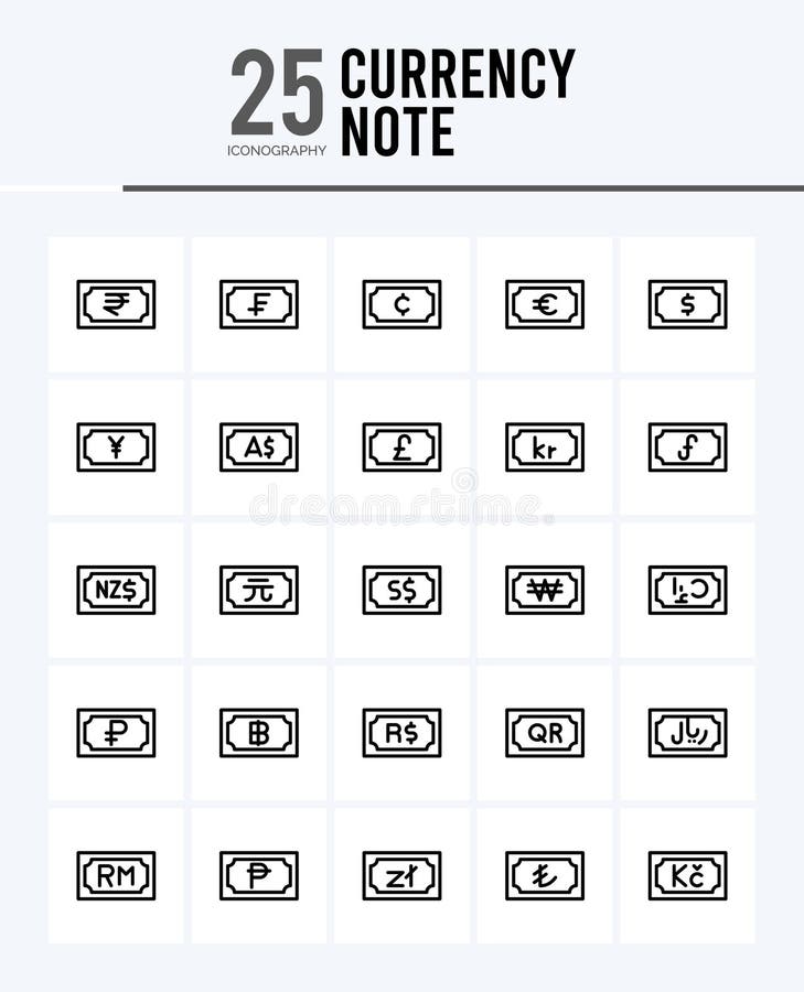 25 Currency Note Outline Icons Pack Vector Illustration Stock Vector ...