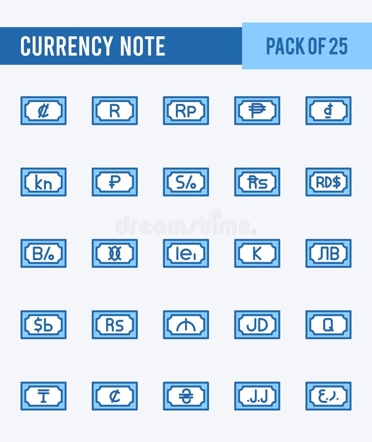 25 Currency Note. Two Color Icons Pack. Vector Illustration Stock ...