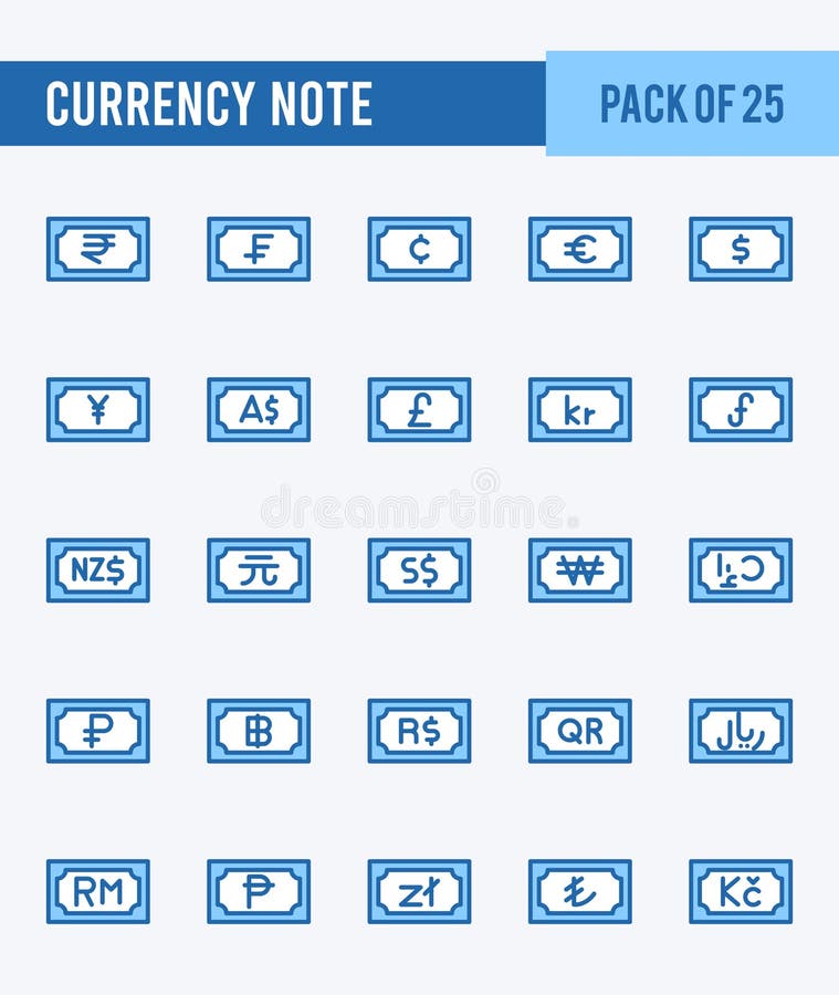 25 Currency Note. Two Color Icons Pack. Vector Illustration Stock ...