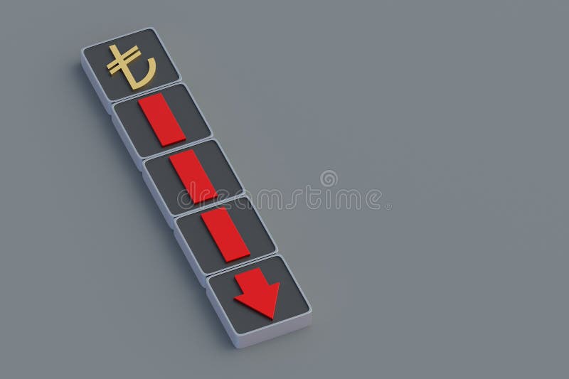 Currency Rate. Lira Symbol and Red Arrow on Buttons Stock Illustration ...