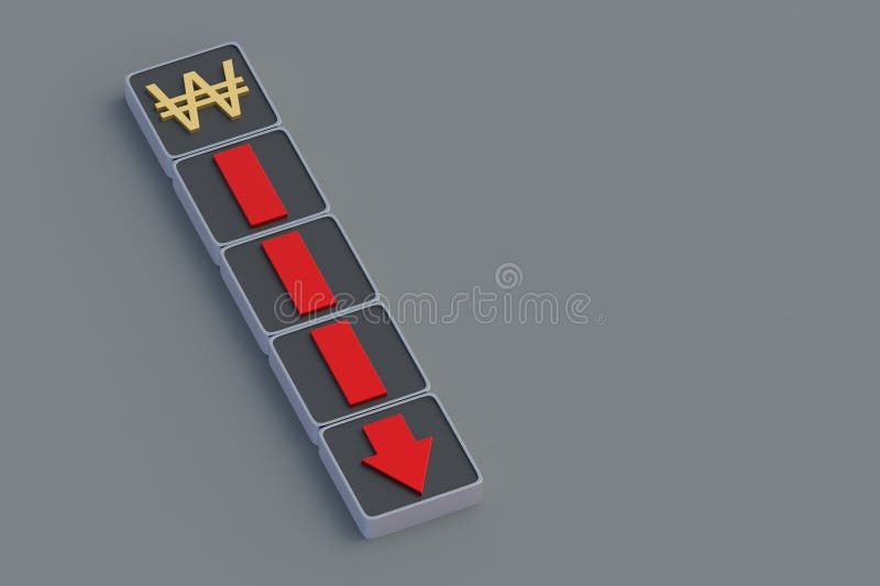Currency Rate. Won Symbol and Red Arrow on Buttons Stock Illustration ...