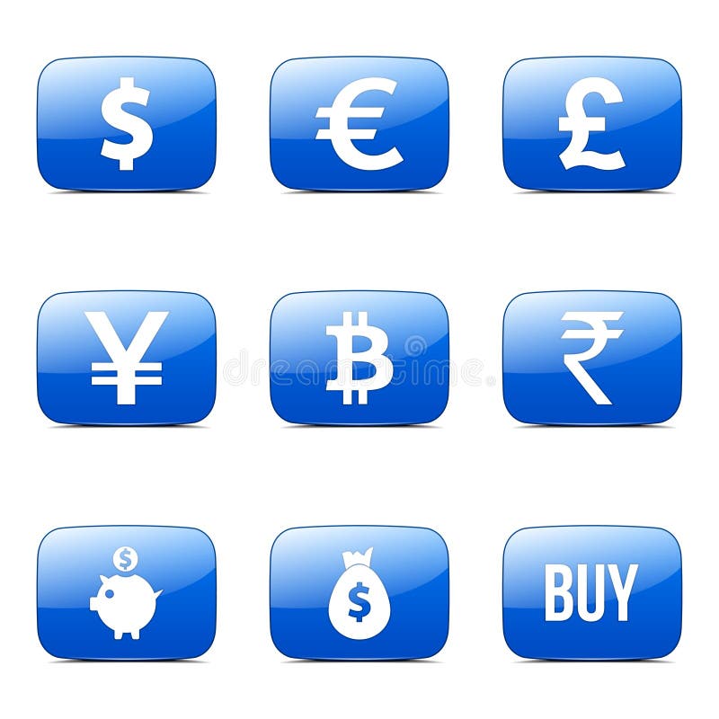 Currency Sign Square Vector Blue Icon Stock Vector - Illustration of ...