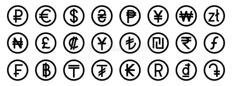Currency Signs of Different Countries. Set of Vector Currency Symbols ...