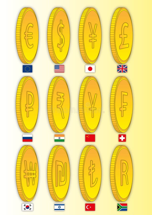 Currency Simbols in the World on the Coins Stock Vector - Illustration ...