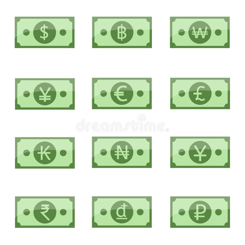 Currency Symbol Banknotes Icon Set Stock Vector - Illustration of ...