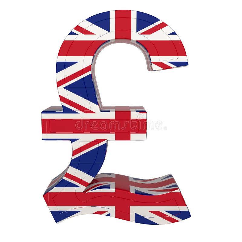 Currency Symbol with National Flag. UK Currency. 3d Render Isolated on ...