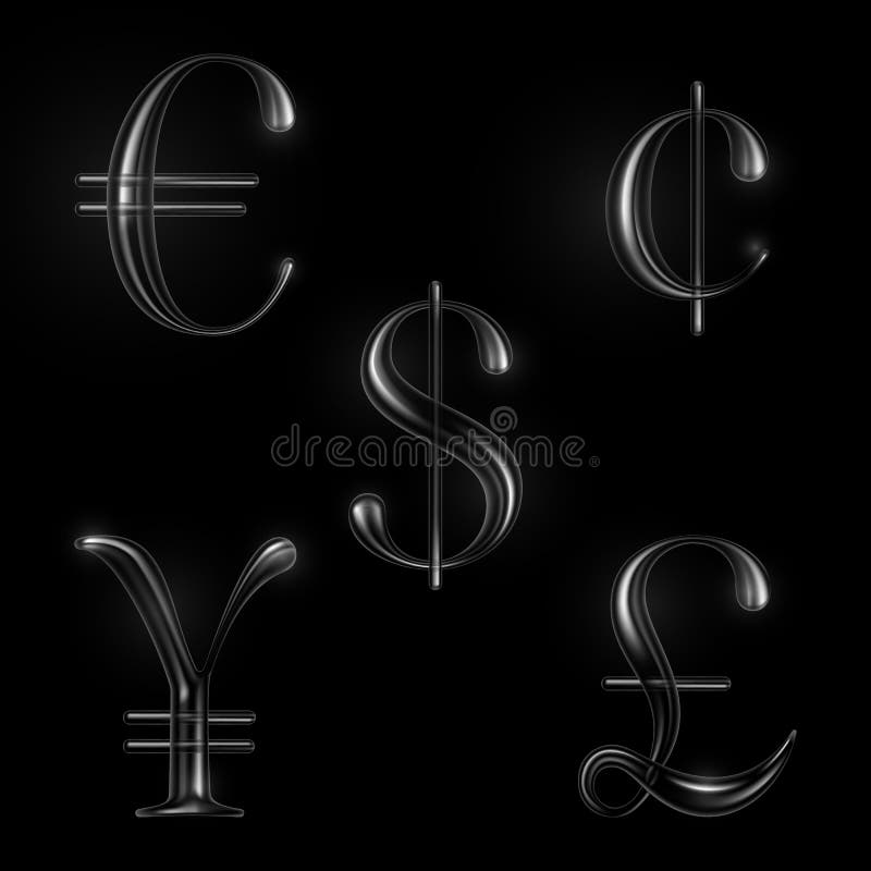 Currency Symbols Set of Silver Metal Stock Illustration - Illustration ...