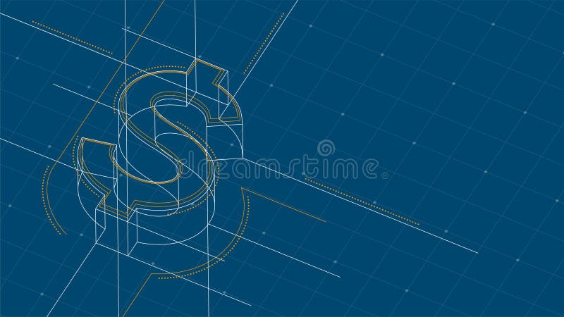 Currency USD United States Dollars Isometric Symbol Dot and Dash Line ...