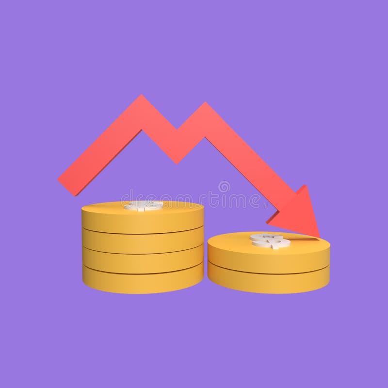 Currency Value Down 3d Icon Model Cartoon Style. Render Illustration ...
