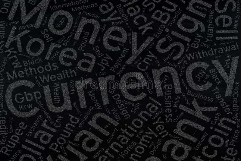 Currency ,Word Cloud Art on Blackboard Stock Photo - Image of financial ...