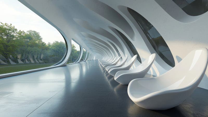 Current Hospital Walkway with Sleek Design and White Chairs Stock Image ...