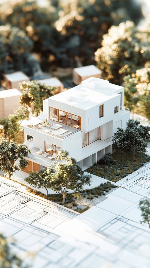A Current Housing Project Model, Framed by Blueprints, Shown ...