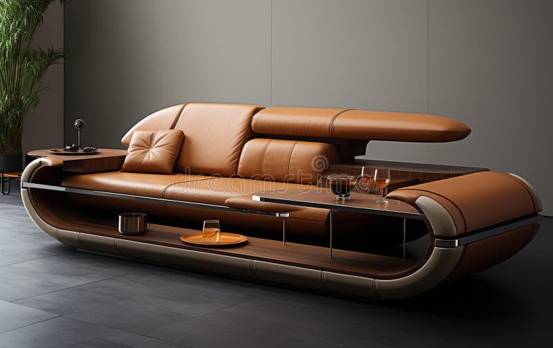 Current Leather Sofa and Built-in Tables on Generative Ai . Stock ...