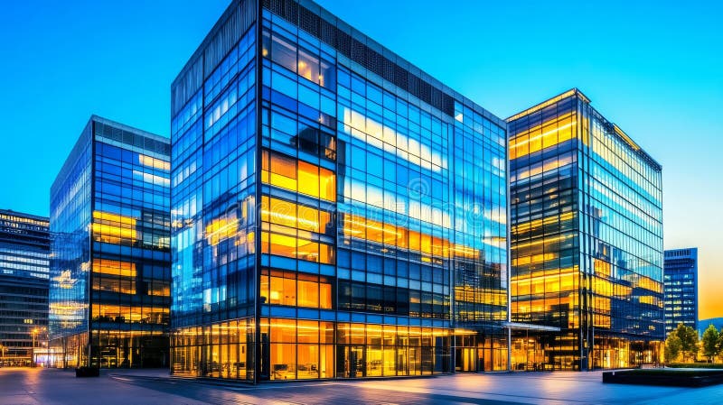 A Current Office Building Characterized by a Glass Facade and Stone ...