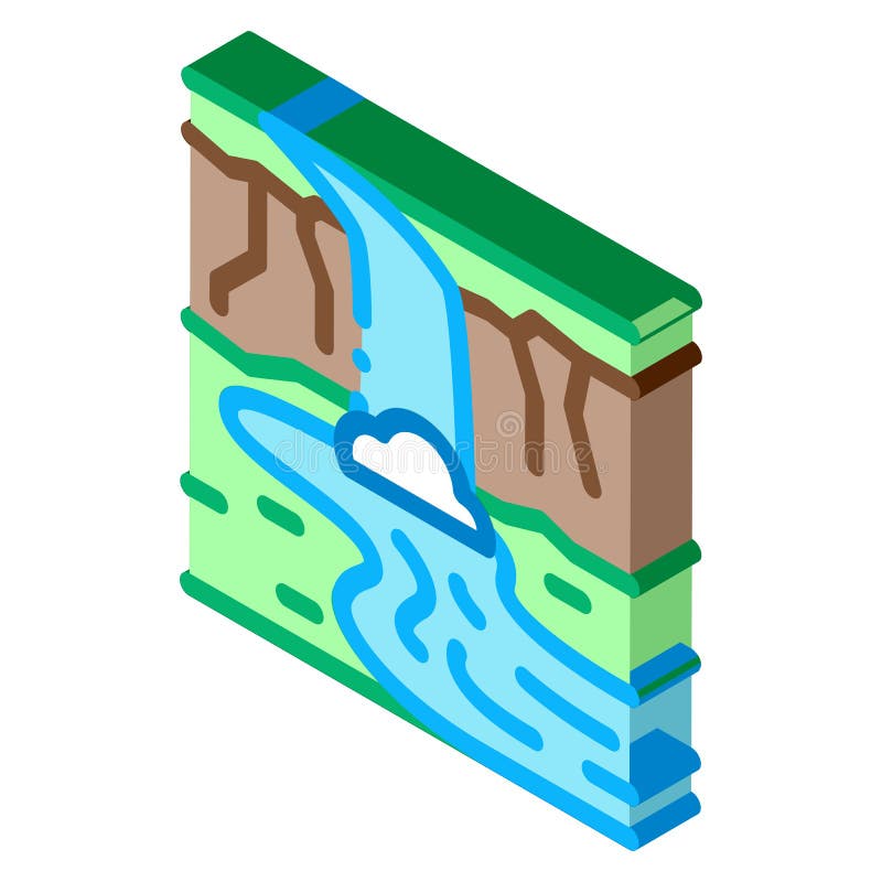 Current River with Bridge Isometric Icon Vector Illustration Stock ...