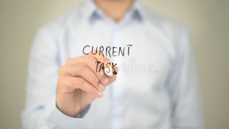 Current Task, Man Writing on Transparent Screen Stock Image - Image of ...