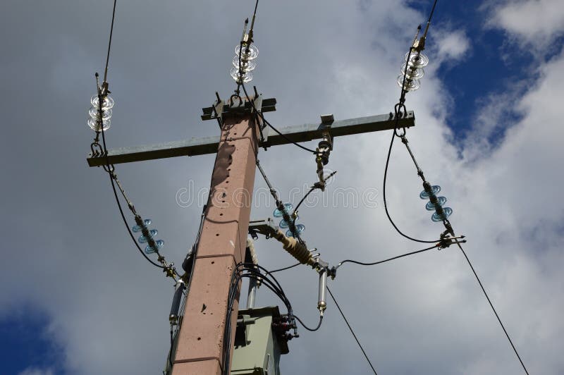 Current Pole with Insulators Stock Photo - Image of high, equipment ...