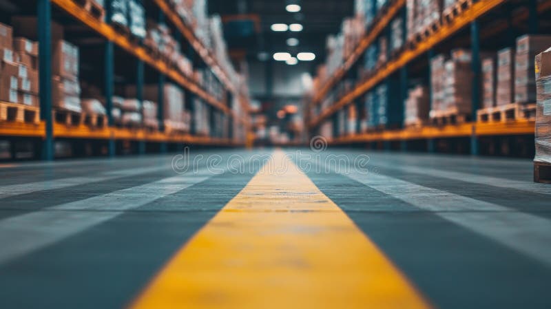 Current Warehouse Floor Marked with Yellow Lines. Stock Image - Image ...