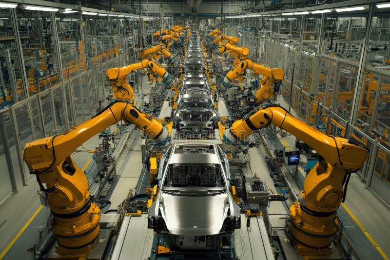 Currently, a Car is Being Built in a Factory by Advanced Robots Stock ...