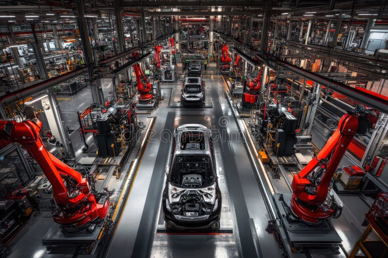 Currently, a Car is Being Built in a Factory by Advanced Robots Stock ...