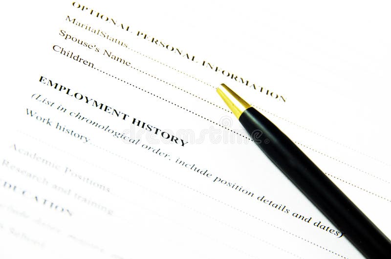 Curriculum Vitae Form and a Black Pen Stock Photo - Image of employer ...
