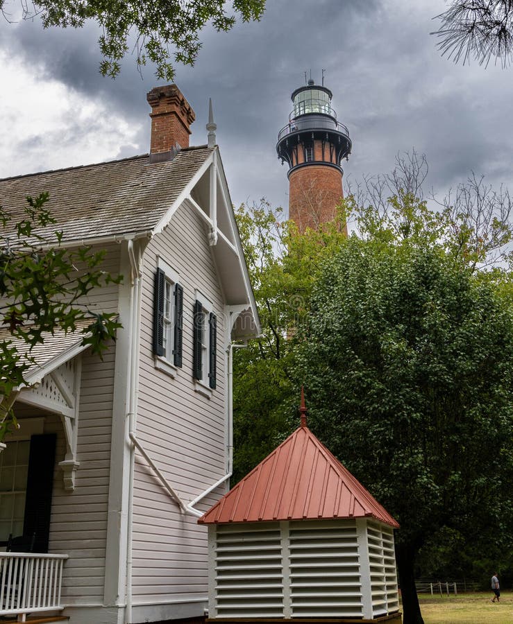 Currituck Beach Lighthouse during the Day with Clouds Stock Photo ...