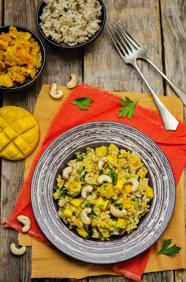 Curry Chicken Rice With Mango Stock Image - Image of mediterranean ...