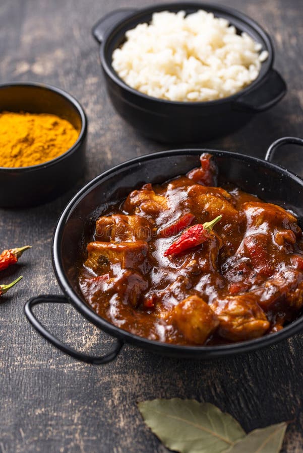 Curry Chicken Tikka Masala with Rice Stock Photo - Image of dark ...