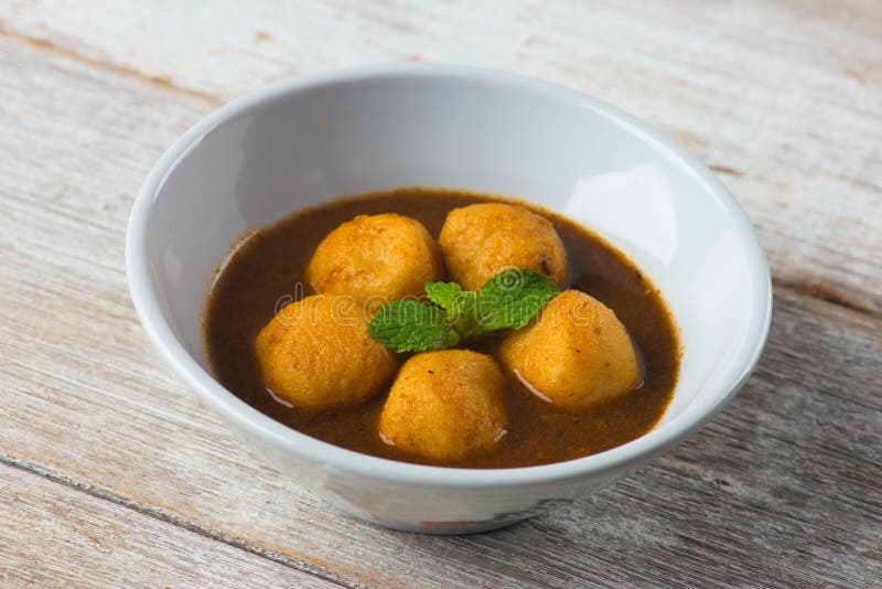 Curry fish balls stock photo. Image of meal, bowl, sauce - 114776082