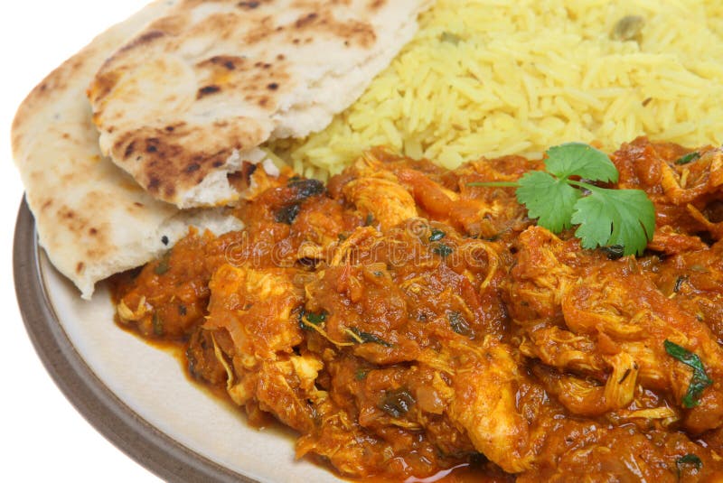 Curry Indio Del Pollo Con Arroz Y Naan Foto de archivo - Imagen de ...