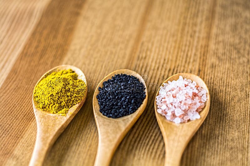 Curry Powder, Black Cumin and Salt Stock Photo - Image of spice, wood ...