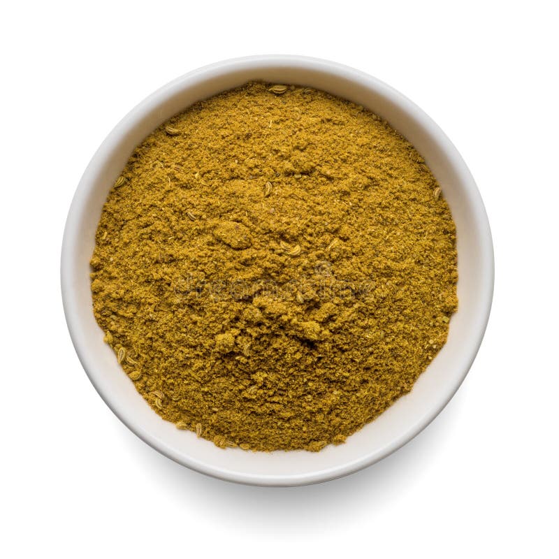 Curry Powder in Round Bowl Isolated on White. Top View Stock Image ...