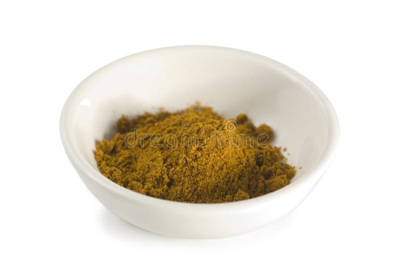 Curry Powder in White Bowl Isolated on White Stock Photo - Image of ...