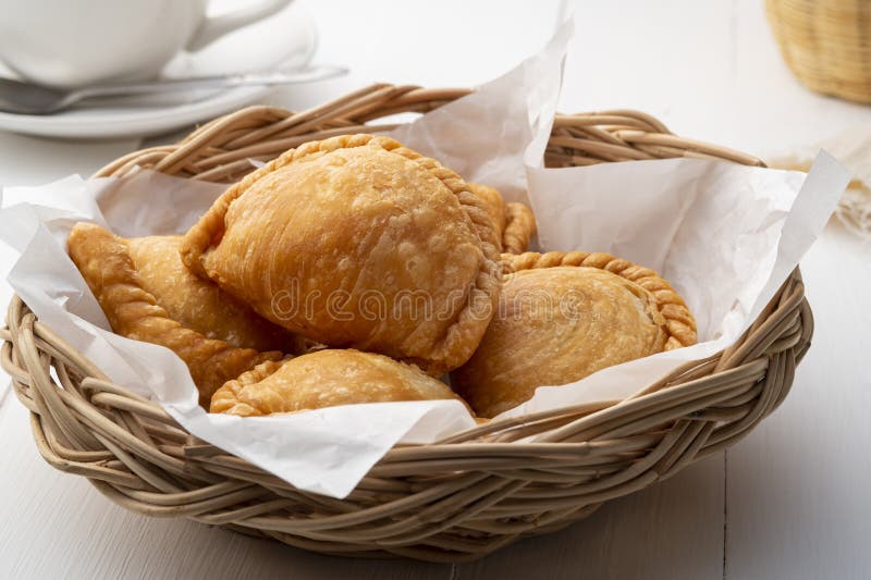 Curry Puff on Wicker Basket,fried Curry Dumpling Stock Image - Image of ...