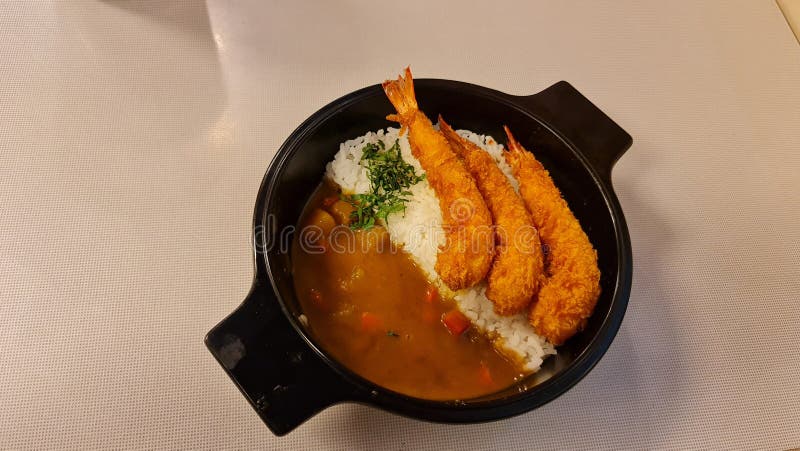Curry Rice with Shrimps Topping Stock Image - Image of restaurant, rice ...