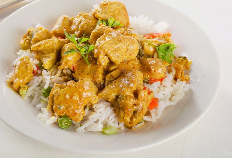 Curry and Rice on White Plate. Stock Photo - Image of kaeng, dinner ...