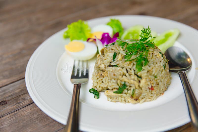 Curry Verde Fried Rice Recipe Spicy En La Madera Imagen de archivo ...