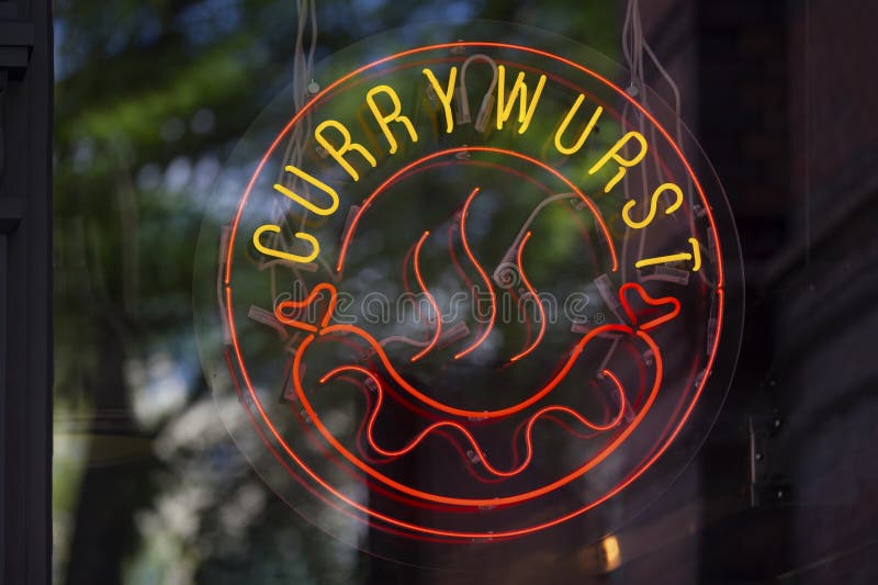 Curry wurst - Neon light stock photo. Image of horizontal - 269570910