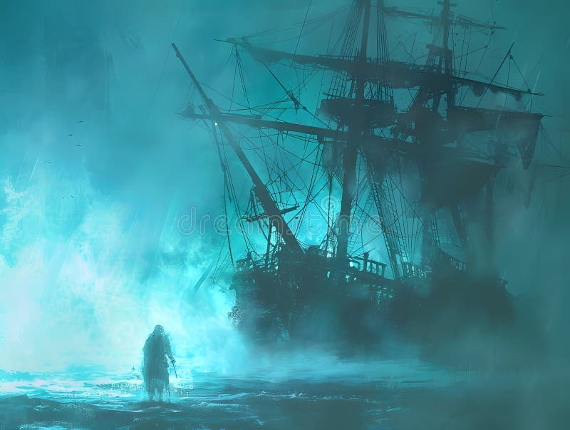 Cursed Pirate on a Ghost Ship Stock Illustration - Illustration of ...